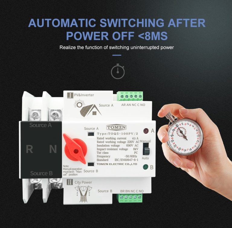 ATS switch de transferencia automática 63A 2P riel DIN monofásico Solar-Red Tomzn - Yemin