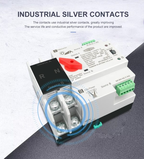 ATS switch de transferencia automática 63A 2P riel DIN monofásico Solar-Red Tomzn - Yemin