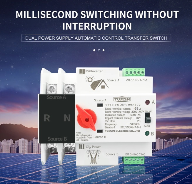 ATS switch de transferencia automática 63A 2P riel DIN monofásico - Yemin