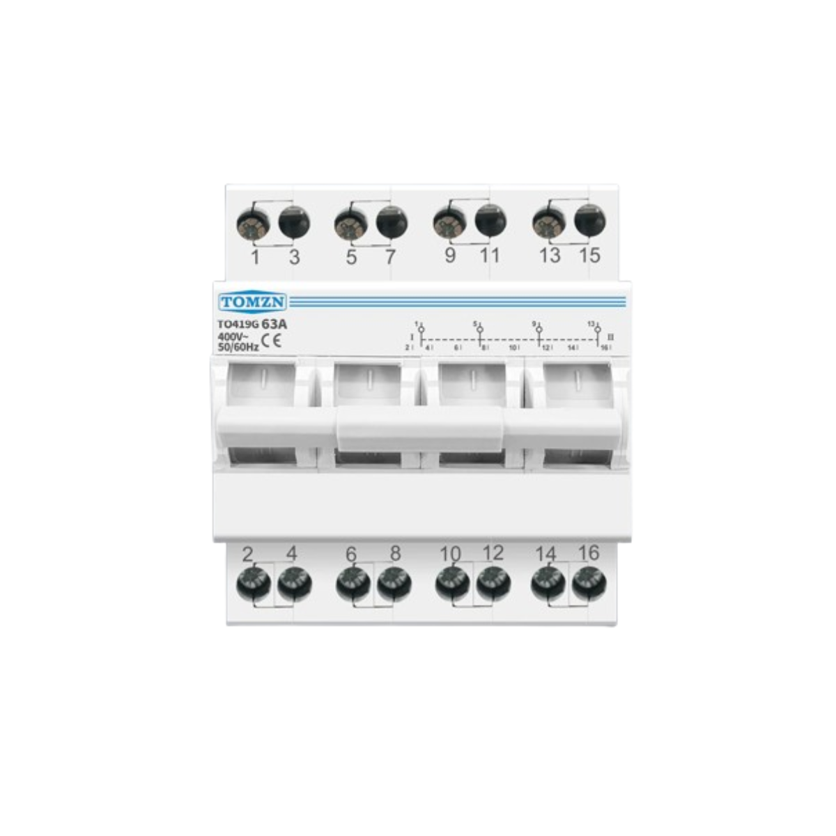 Selector conmutador 1-0-2 riel DIN 4P 63A - Yemin