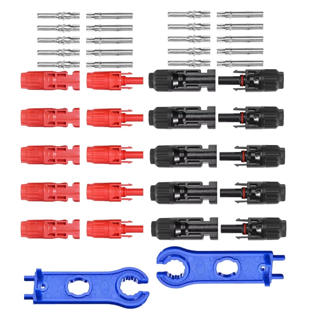 Conector MC4 set 10 pares - 5 rojos 5 negros más 2 llaves Spanner - Yemin